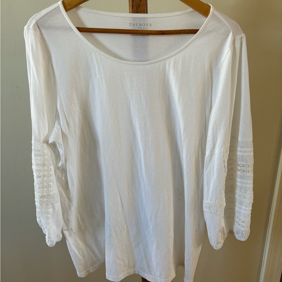 Talbots | Tops | Talbots X White Cotton Blouse With Lace 34 Sleeves ...